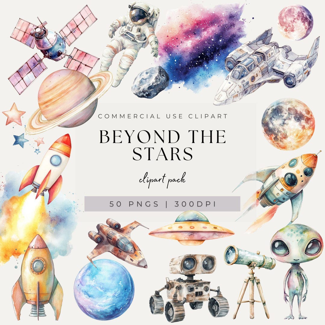 Watercolor Space Clipart, Nursery Clipart, Astronaut & Planets PNG ...