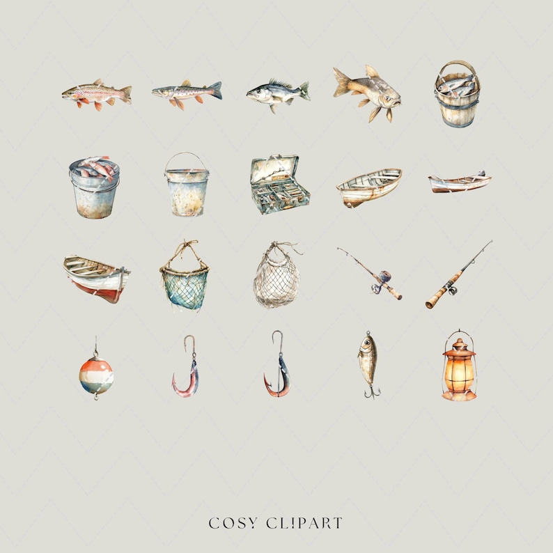 Watercolor Fishing Clipart PNG Gone Fishing Illustration Fishing Rod ...