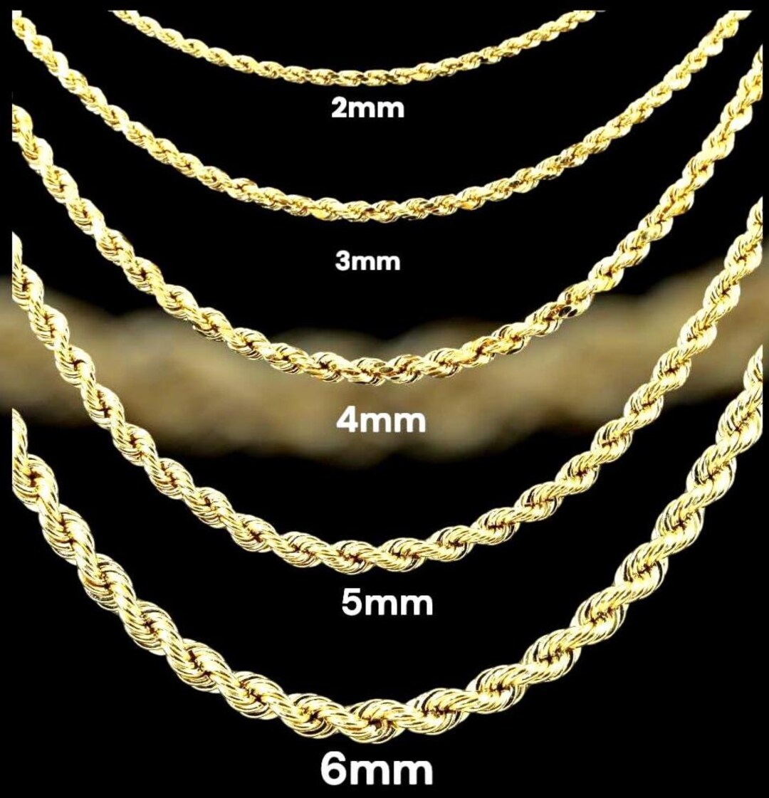 10k Yellow Gold Rope Chain Necklace , Real Gold Rope Chain for Men ...
