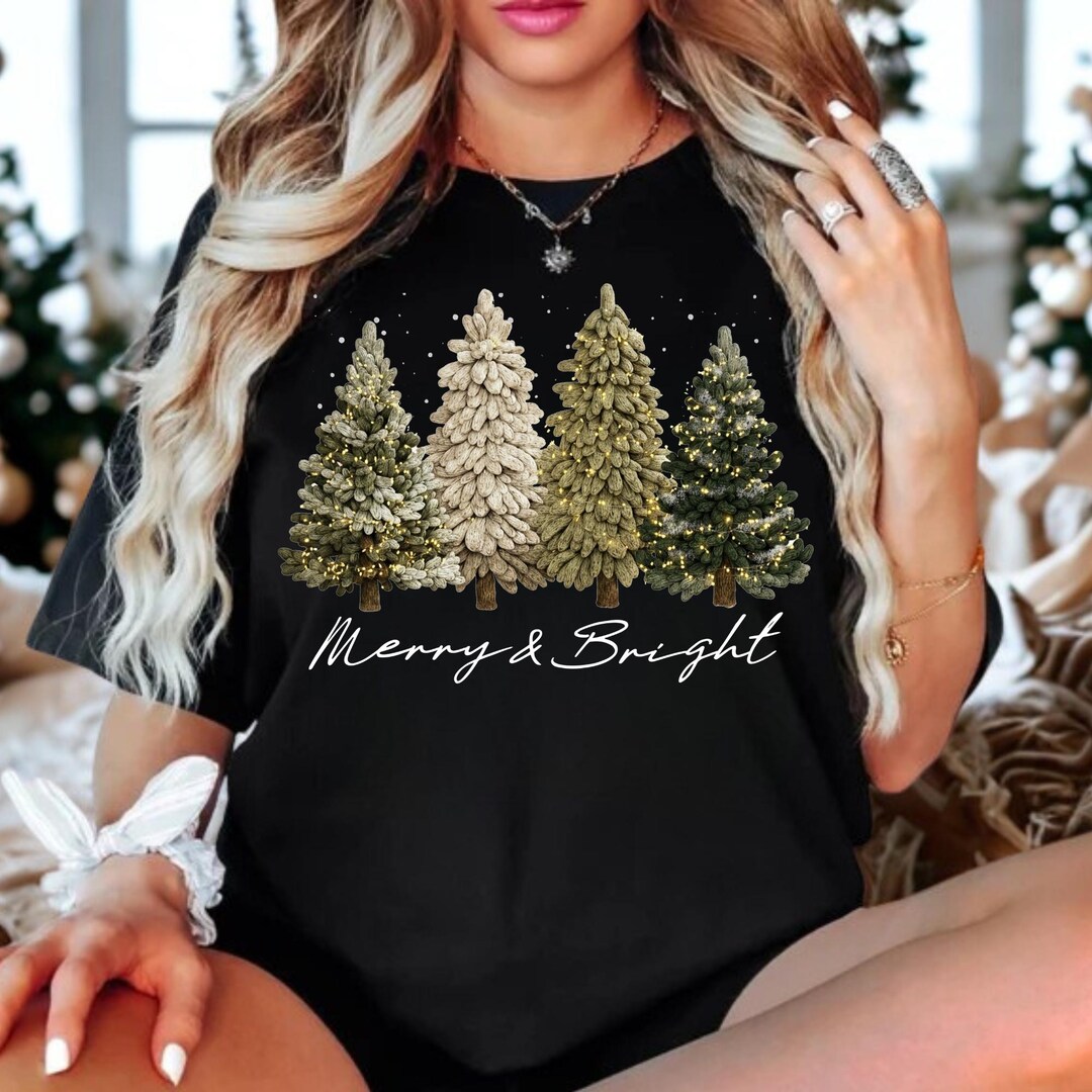 Merry Christmas Trees Shirt, Cute Christmas Tree Tee, Retro Merry Tee ...