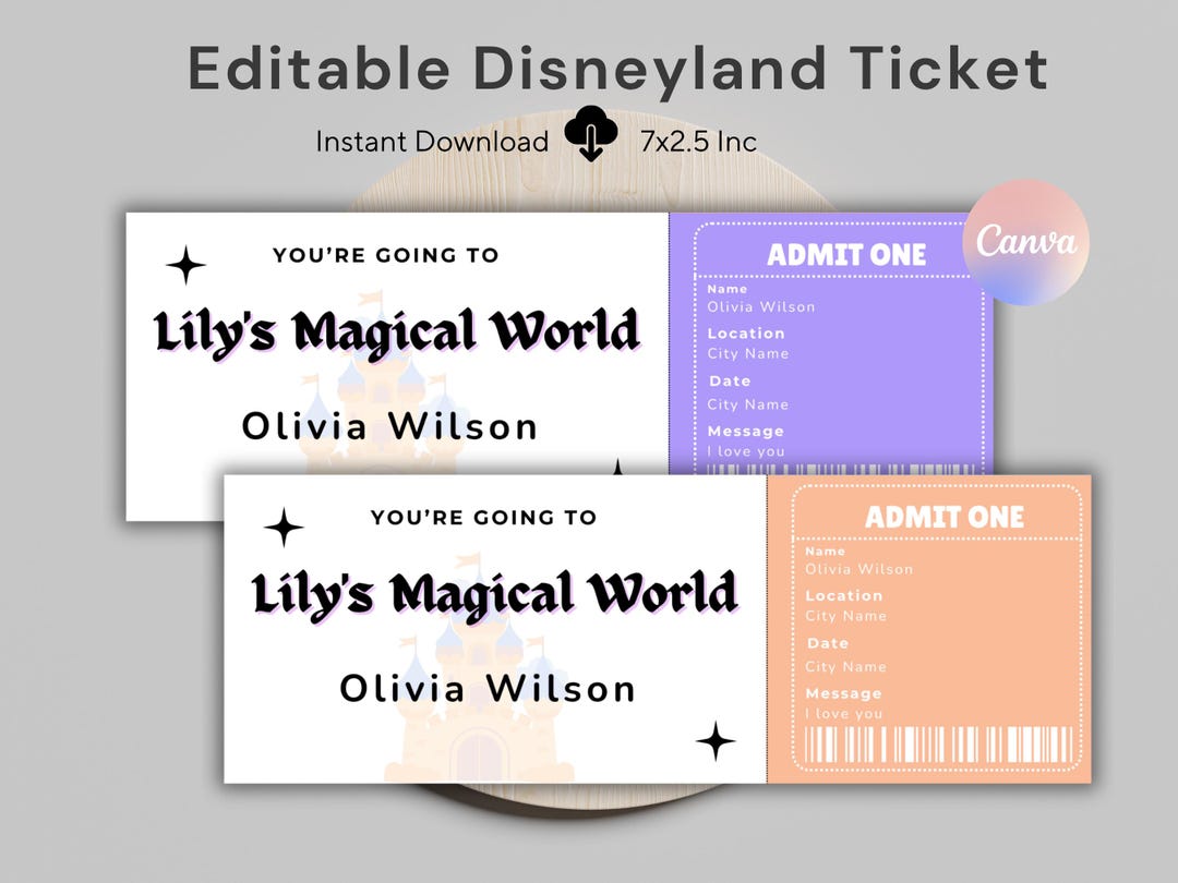 Editable Disneyland Party Ticket, Disney World Ticket Template ...