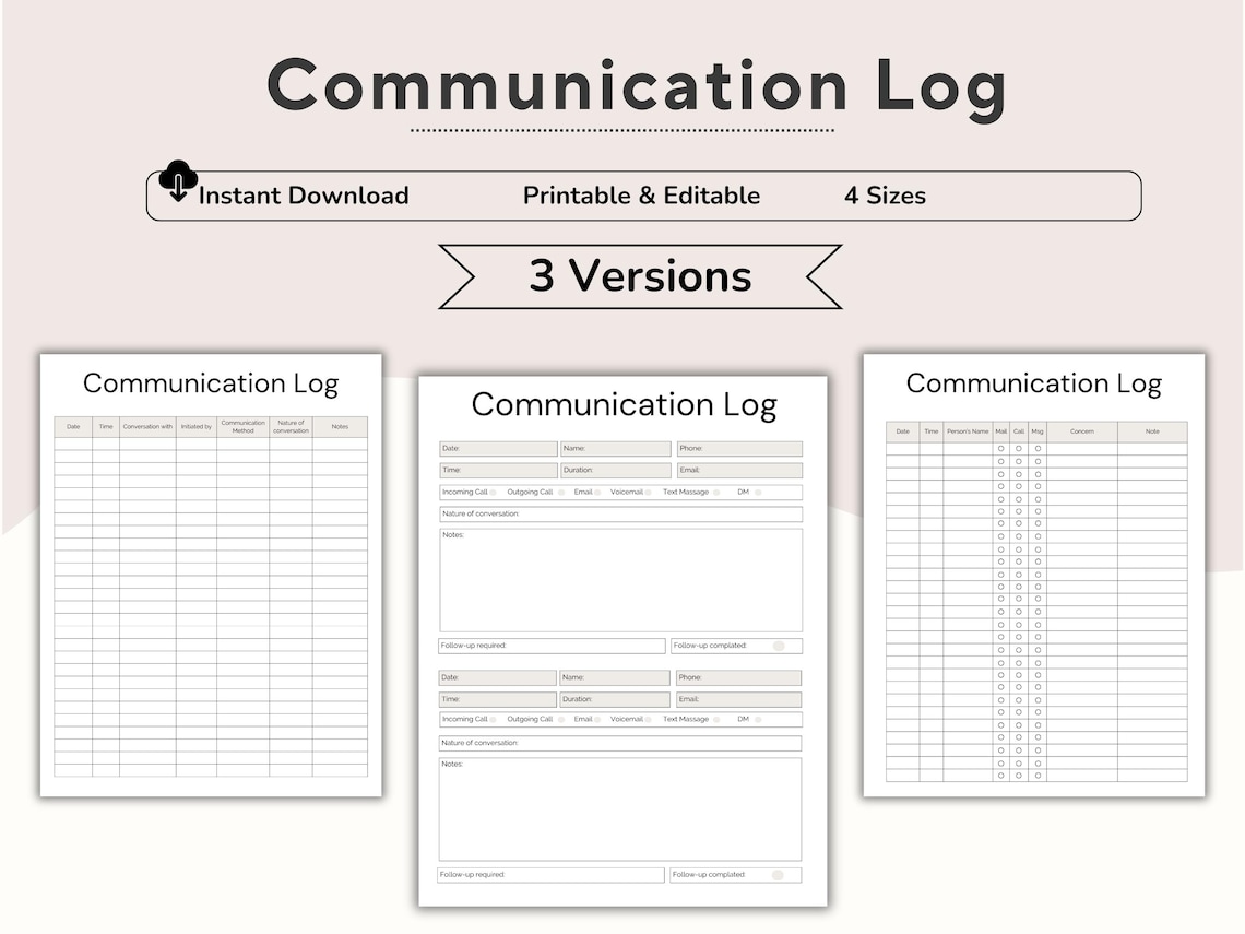 Communication Log Template, Call Log Template, Parent Communication ...