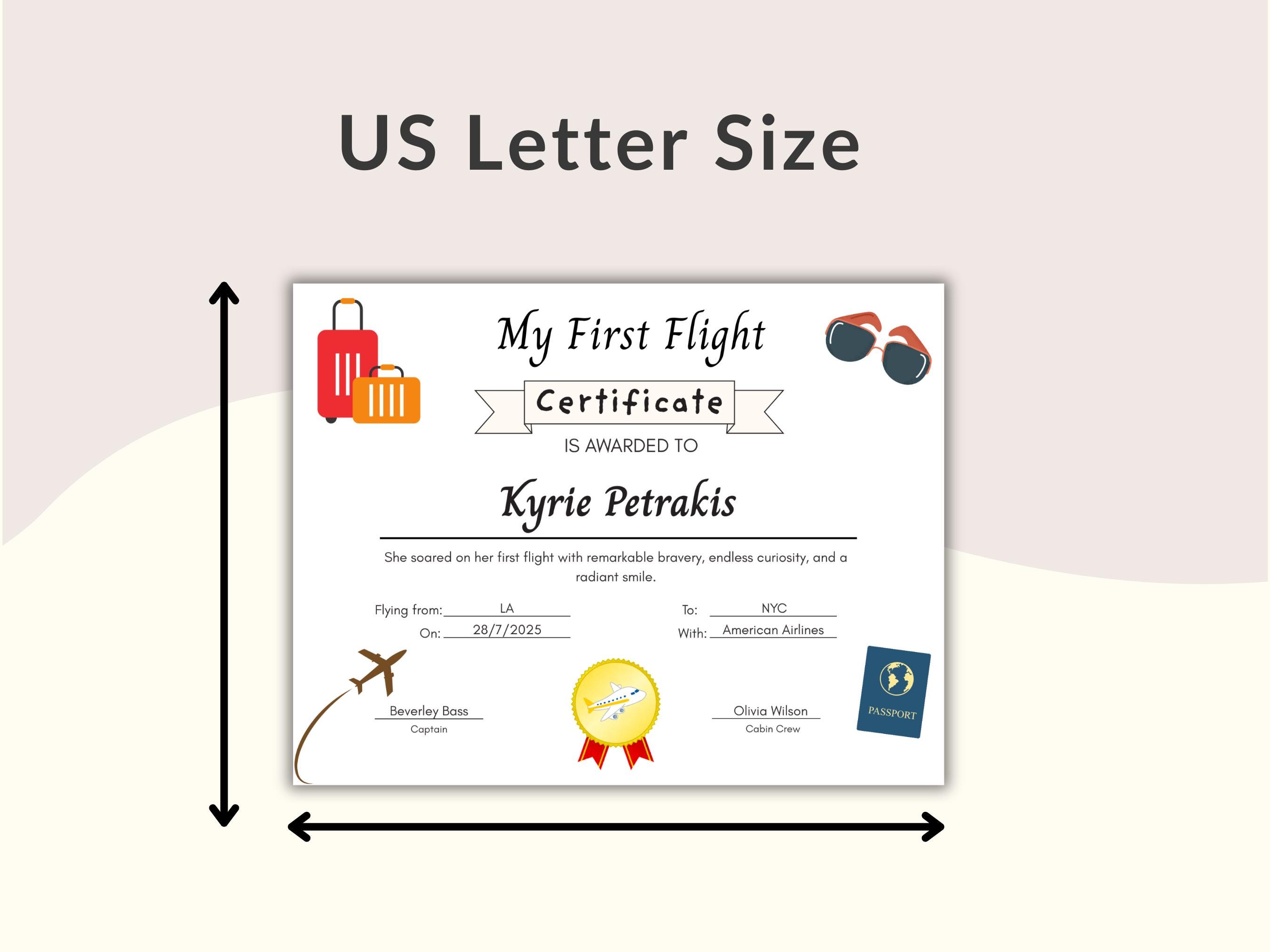 My First Flight Certificate for Kids, Toddler Certificate, First ...