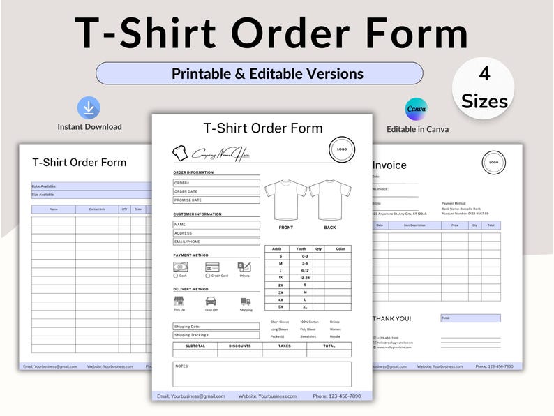 Editable T Shirt Order Form, T Shirt Invoice Template, Shirt Order ...