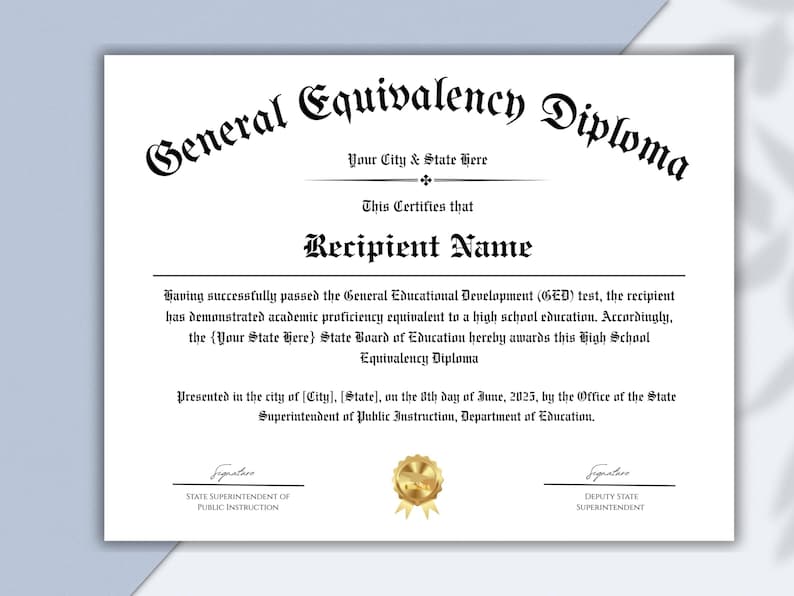 Editable GED Diploma Template, Diploma Template, High School Diploma ...