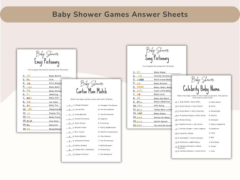 Minimalist Baby Shower Games Bundle, Funny Baby Shower Games, Baby ...