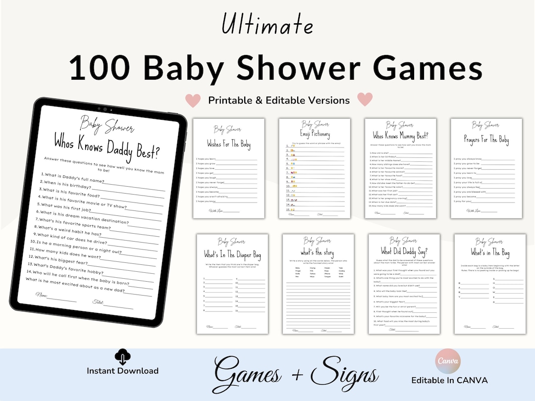 Minimalist Baby Shower Games Bundle, Funny Baby Shower Games, Baby ...