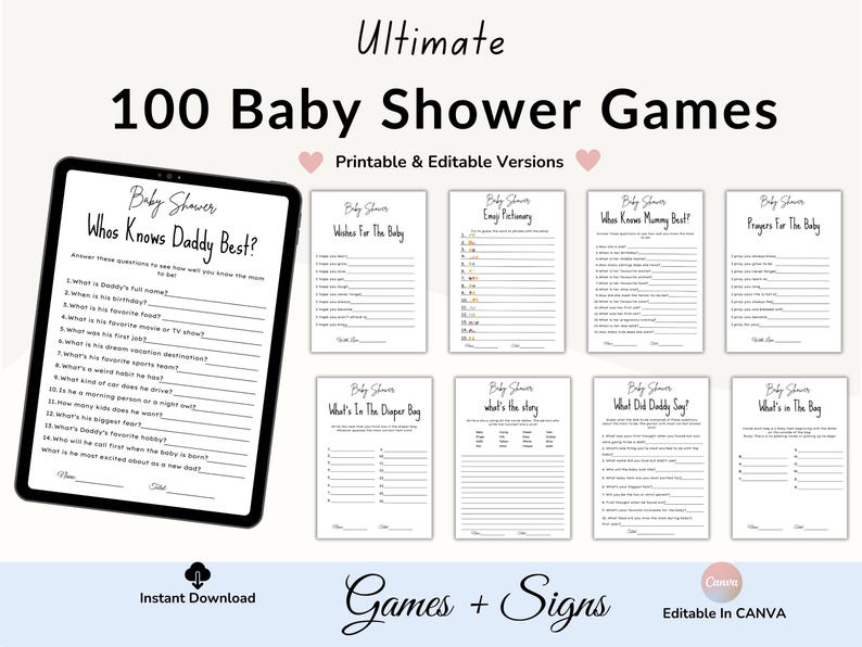 Minimalist Baby Shower Games Bundle, Funny Baby Shower Games, Baby ...