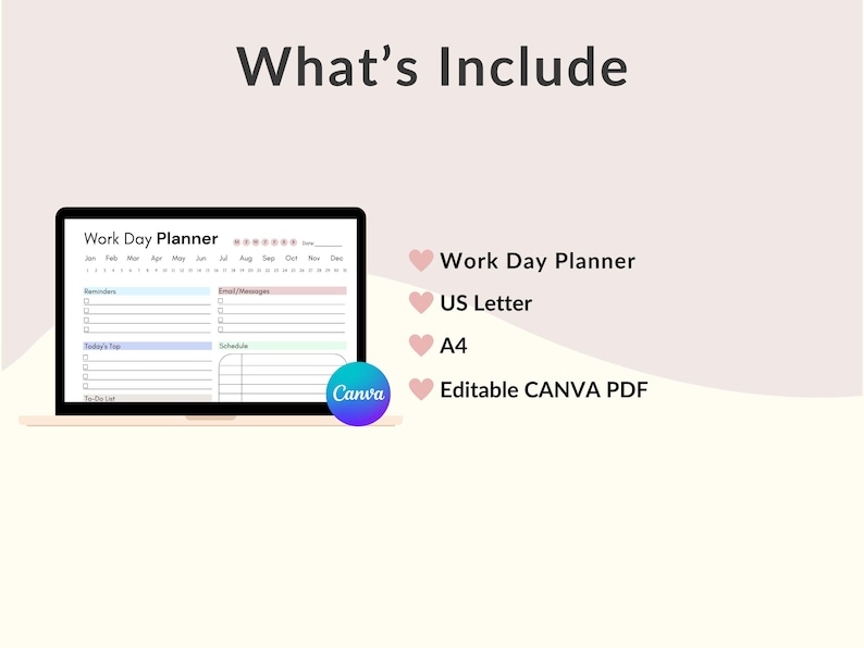 Work Day Planner, Work Day Organizer, Daily Work Schedule, Work Task Planner, Daily to Do List ...