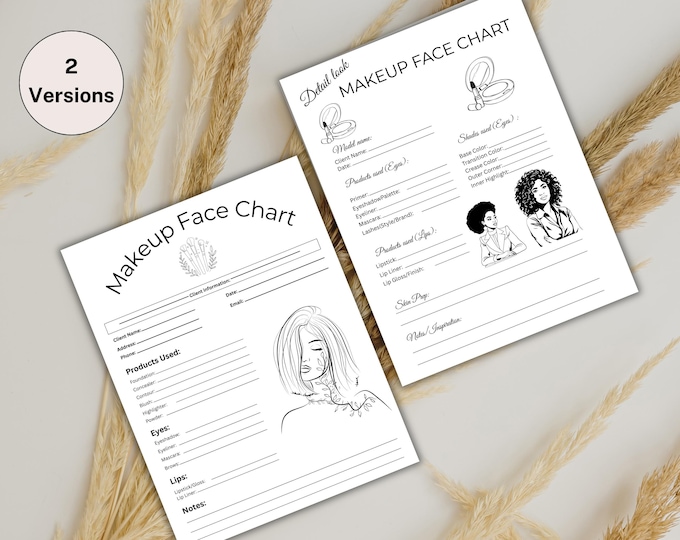 Editable Makeup Face Chart | Makeup Artist Template | Makeup Artist Document | Editable Makeup ...