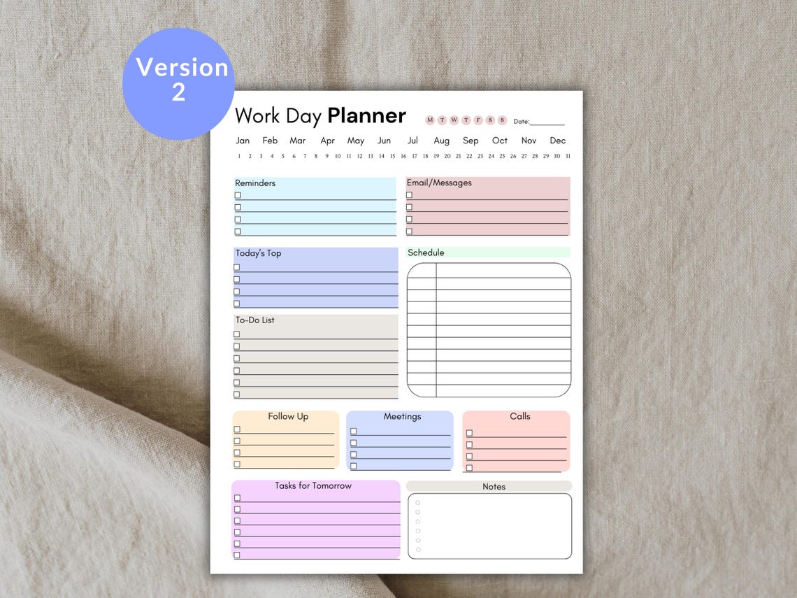Work Day Planner, Work Day Organizer, Daily Work Schedule, Work Task ...