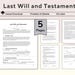 Last Will and Testament, End of Life Planner, Legal Document, Simple ...