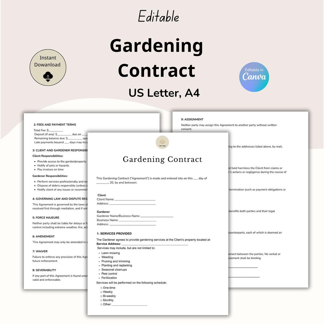 Editable Gardening Contract Template, Landscaping Service Agreement ...