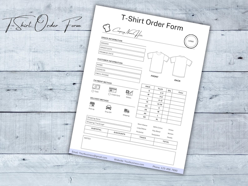 Editable T Shirt Order Form, T Shirt Invoice Template, Shirt Order ...