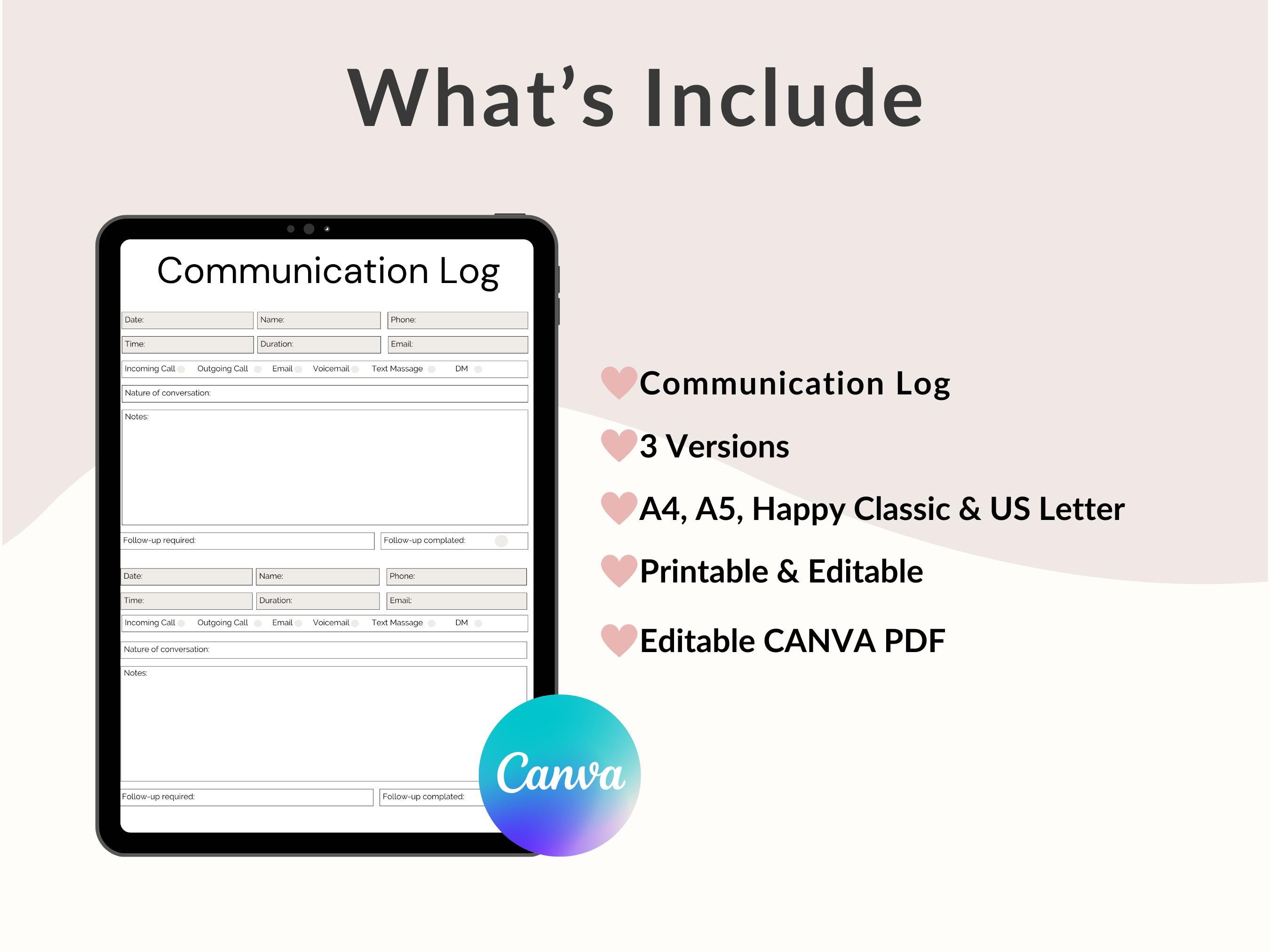 Communication Log Template, Call Log Template, Parent Communication ...