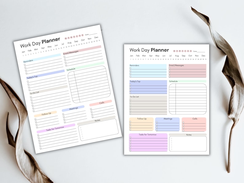 Work Day Planner, Work Day Organizer, Daily Work Schedule, Work Task Planner, Daily to Do List ...