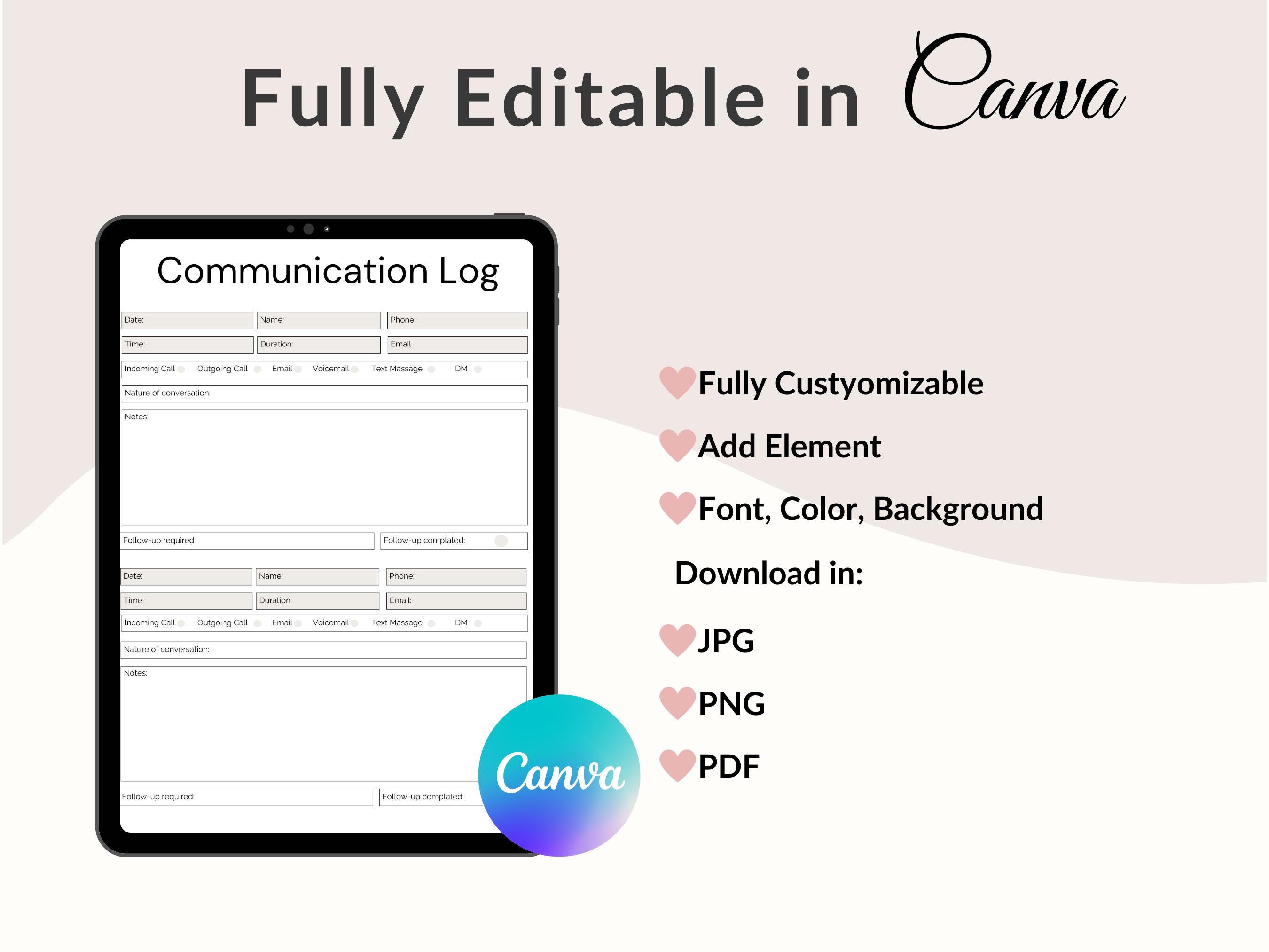 Communication Log Template, Call Log Template, Parent Communication ...