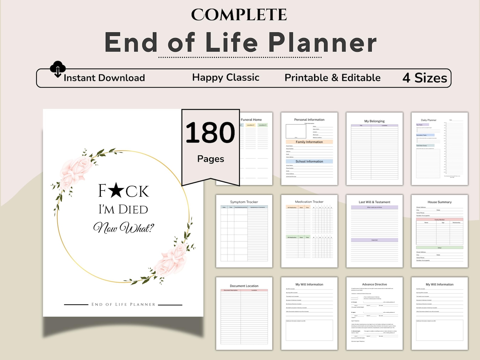End of Life Binder, in Case of Emergency, Last Wishes Planner, What If ...