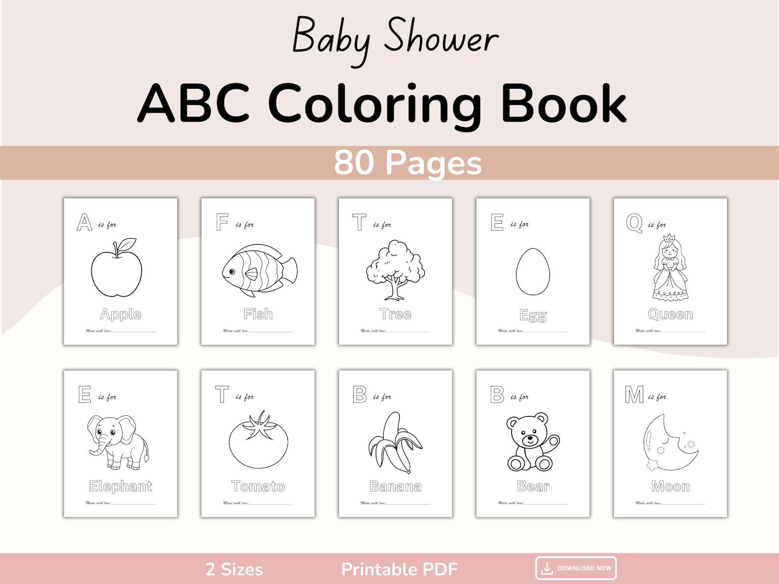 ABC Baby Shower Coloring Book, Baby's First ABC Book, Animal Alphabet ...