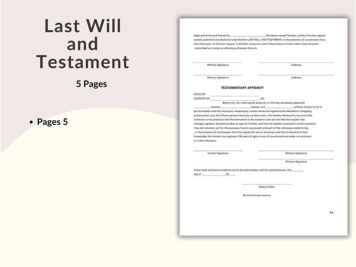 Last Will and Testament, End of Life Planner, Legal Document, Simple ...