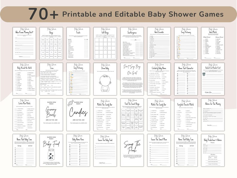 Minimalist Baby Shower Games Bundle, Funny Baby Shower Games, Baby ...