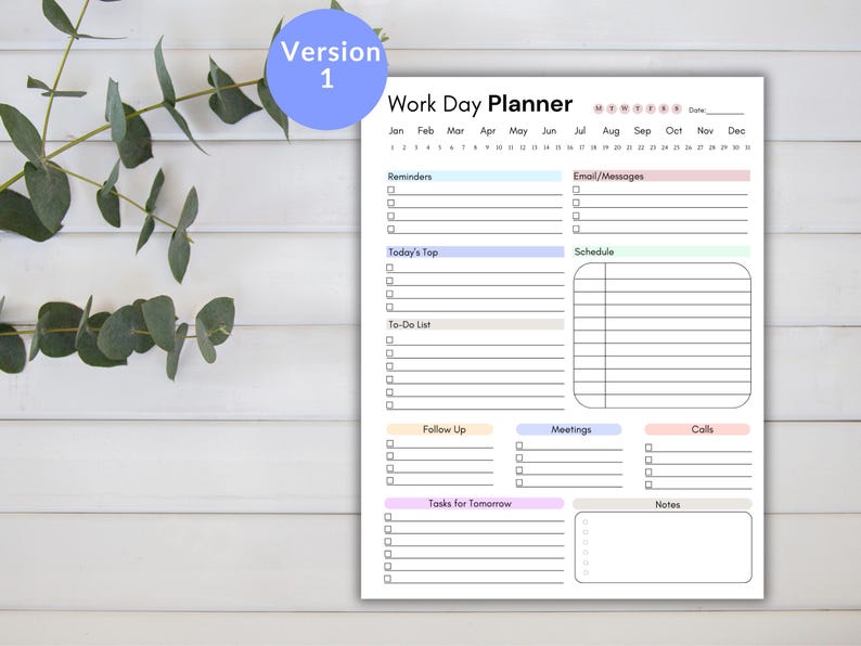 Work Day Planner, Work Day Organizer, Daily Work Schedule, Work Task Planner, Daily to Do List ...