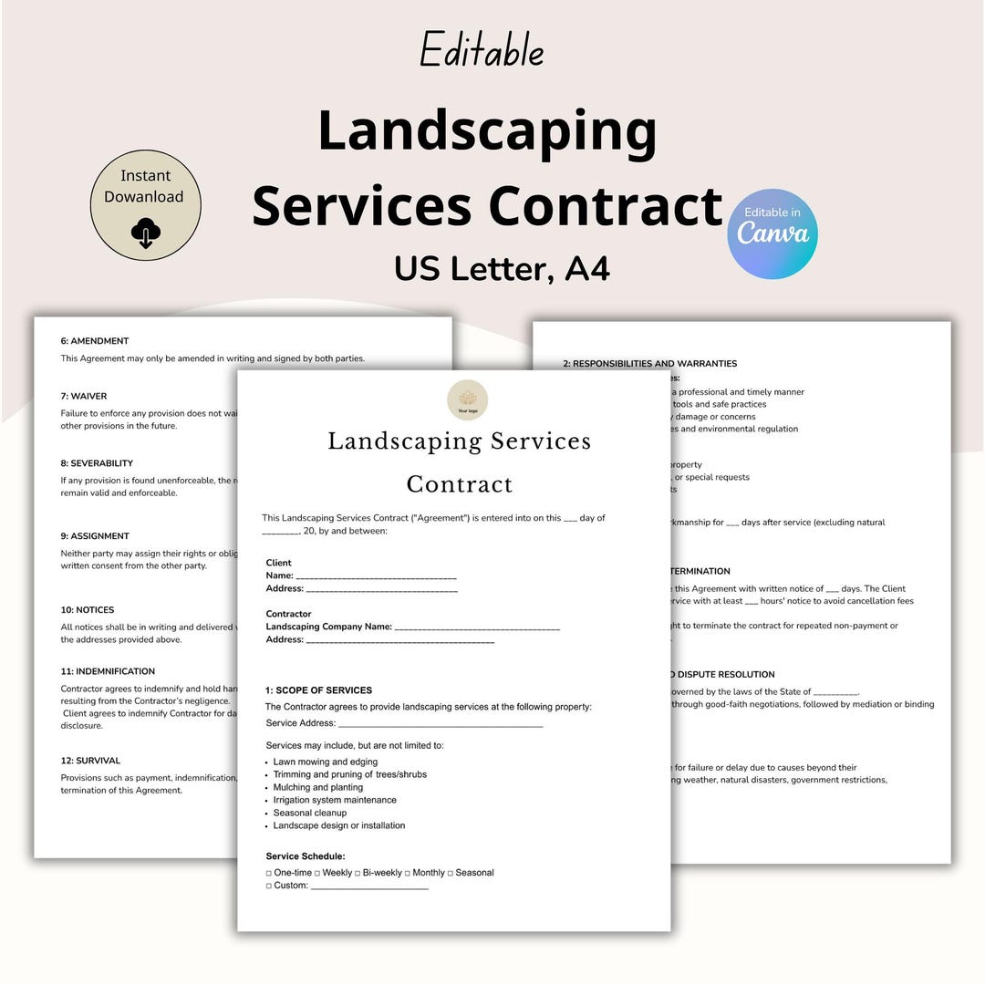 Editable Landscaping Service Contract, Garden Maintenance Agreement ...