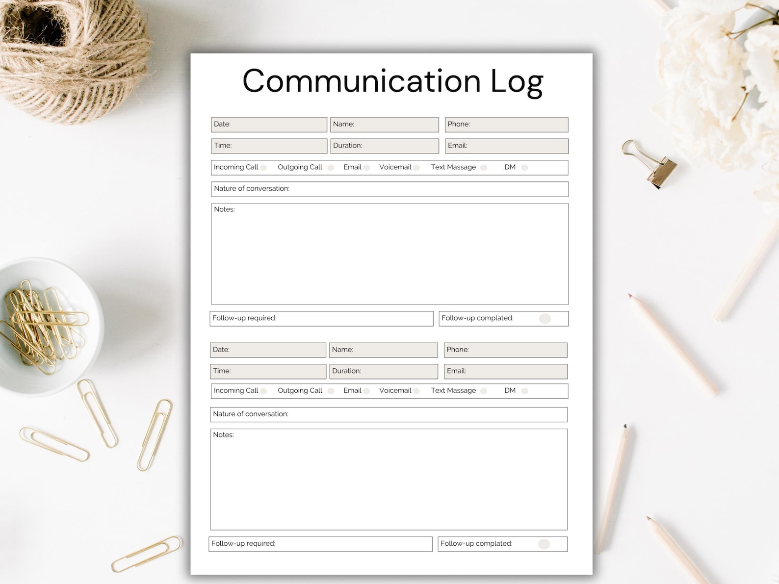 Communication Log Template, Call Log Template, Parent Communication ...