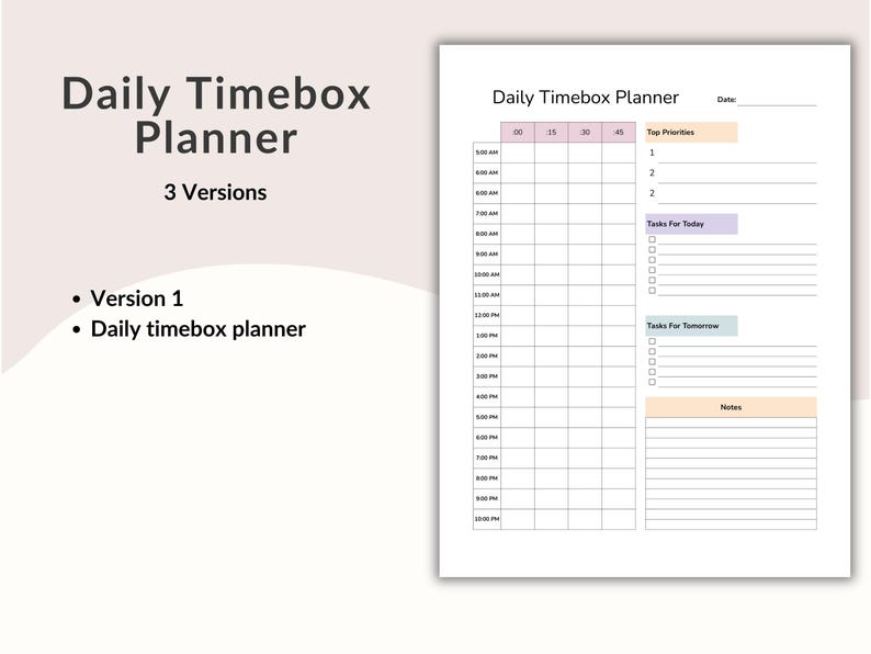 Daily Time Box Planner, Daily Time Blocking Schedule, 24 Hour Planner ...
