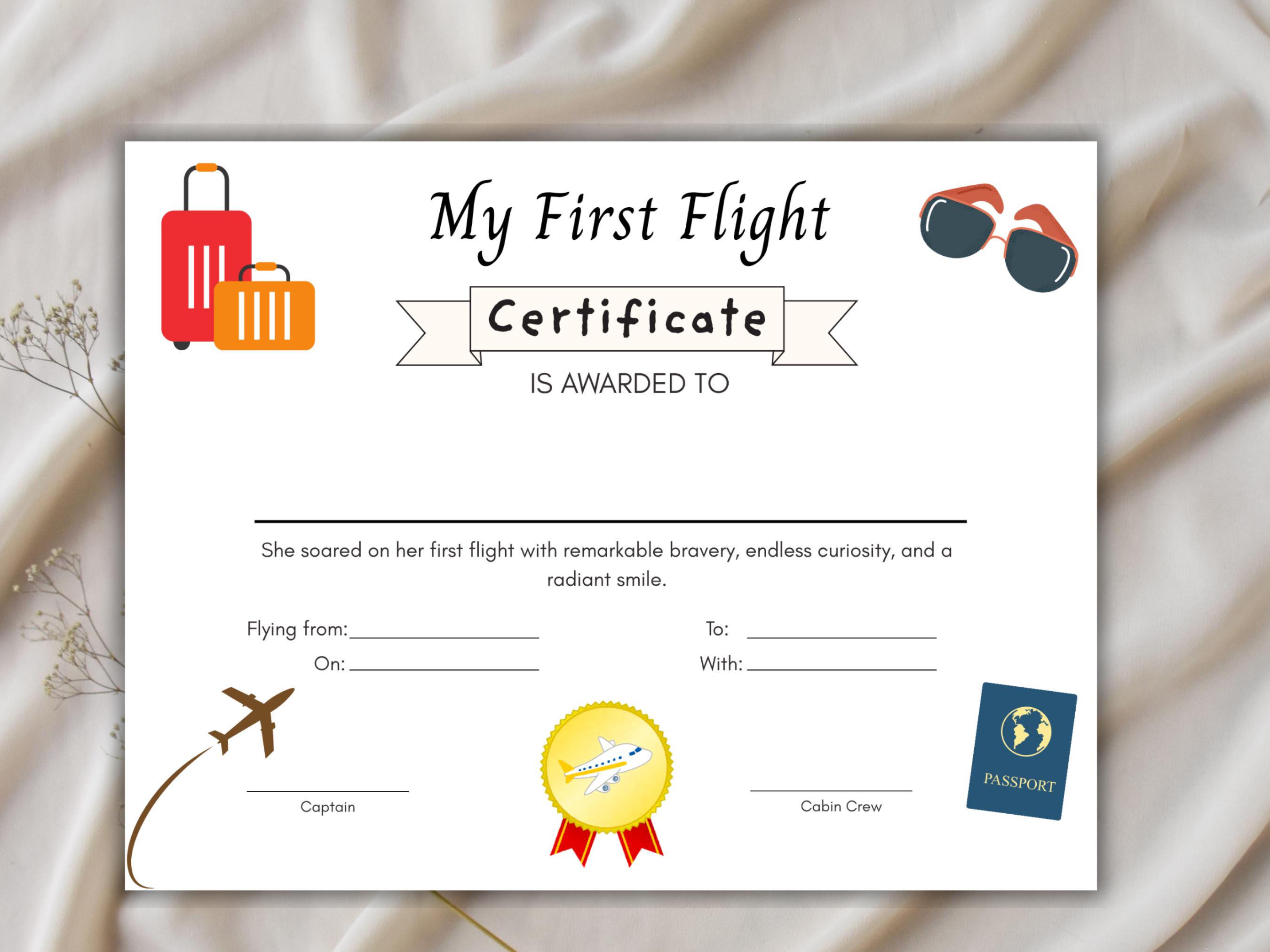 My First Flight Certificate for Kids, Toddler Certificate, First ...