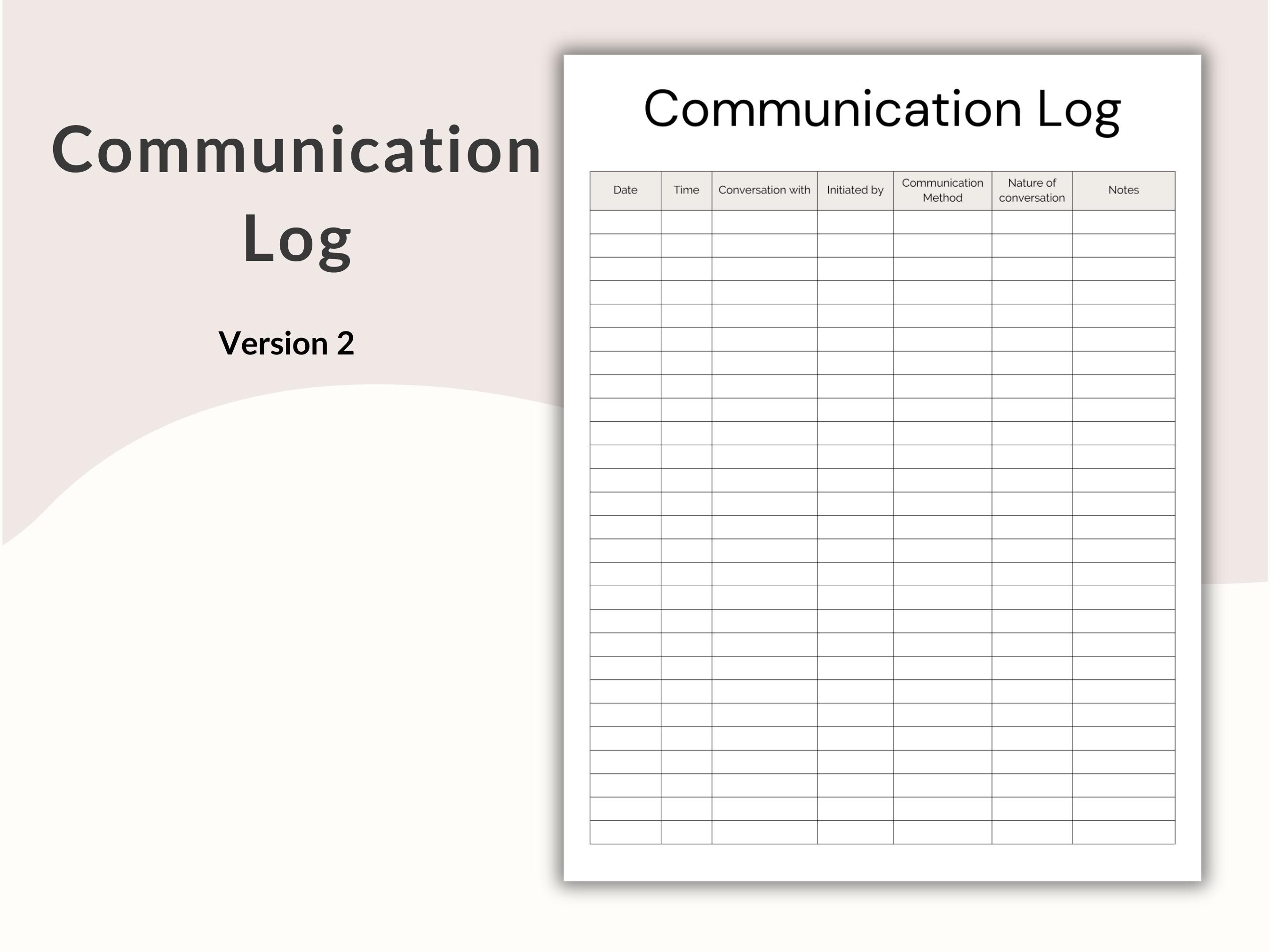 Communication Log Template, Call Log Template, Parent Communication ...