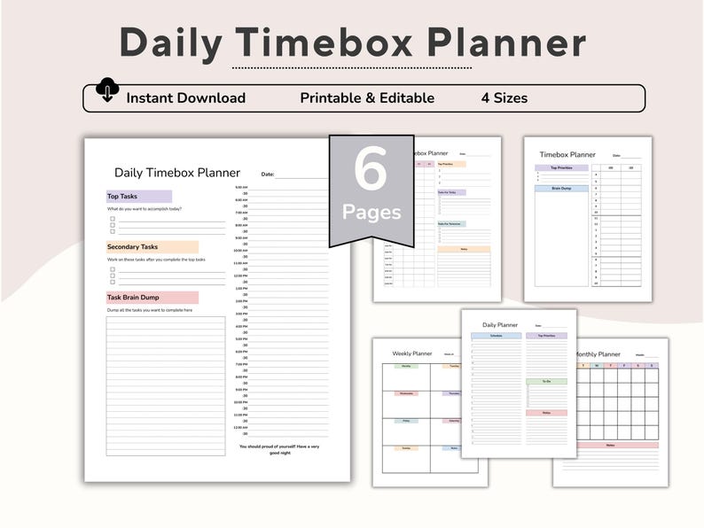 Daily Time Box Planner, Daily Time Blocking Schedule, 24 Hour Planner ...