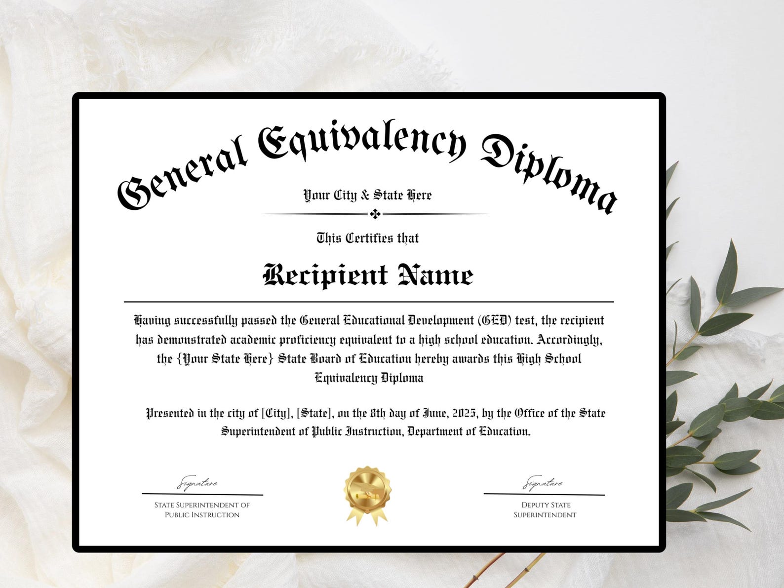 Editable GED Diploma Template, Diploma Template, High School Diploma ...