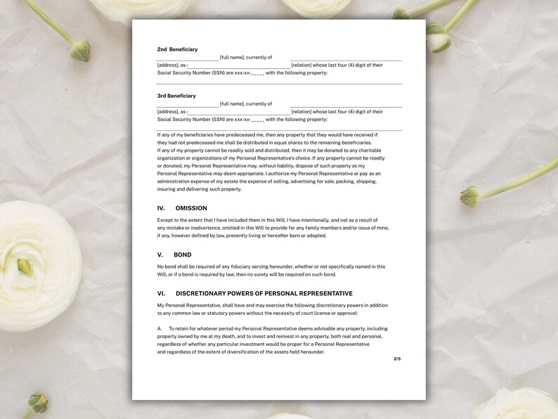 Last Will and Testament, End of Life Planner, Legal Document, Simple ...