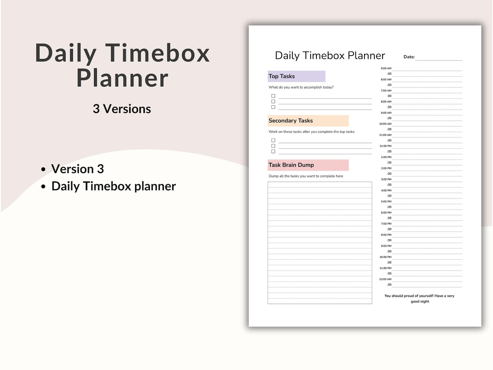 Daily Time Box Planner, Daily Time Blocking Schedule, 24 Hour Planner ...