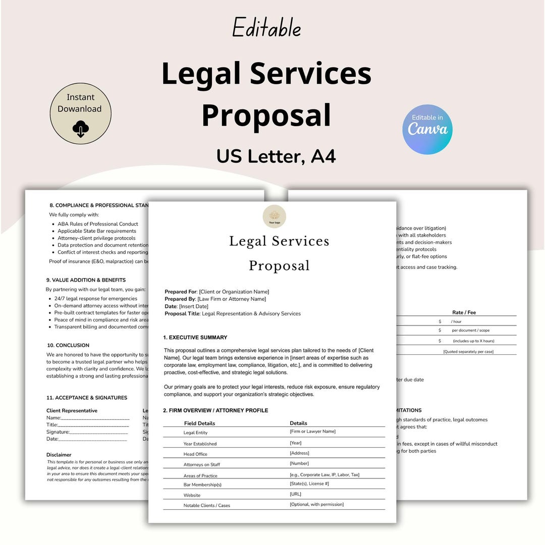 Editable Legal Services Proposal, Client Proposal, Small Business Legal ...
