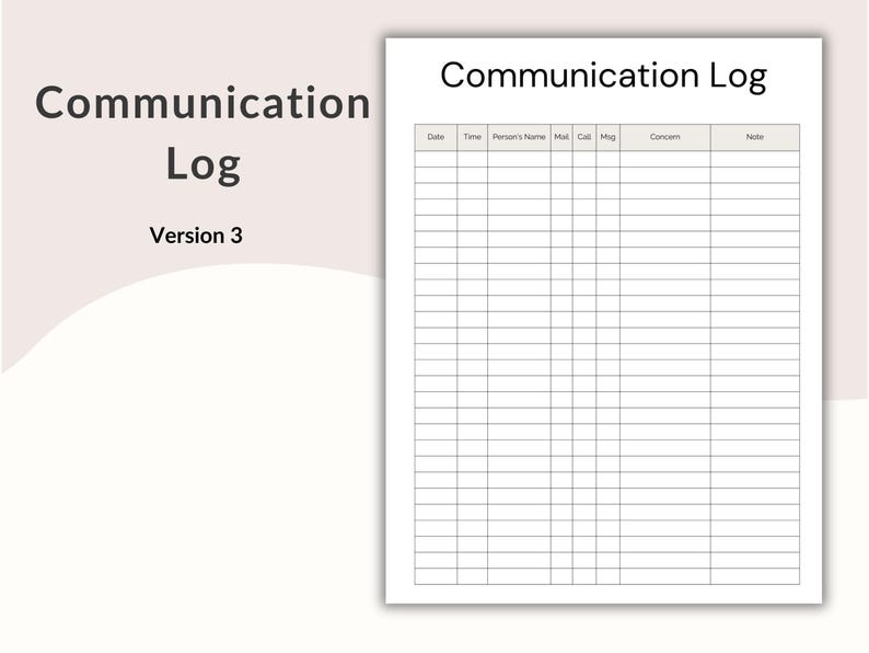 Communication Log Template, Call Log Template, Parent Communication ...