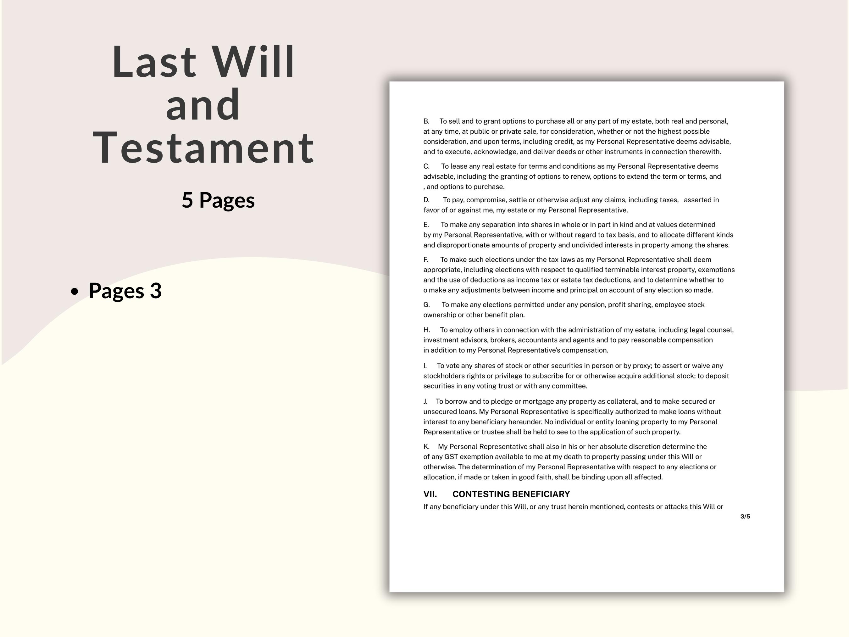 Last Will and Testament, End of Life Planner, Legal Document, Simple ...