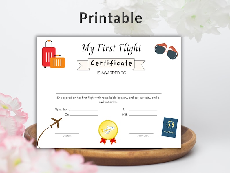 My First Flight Certificate for Kids, Toddler Certificate, First ...
