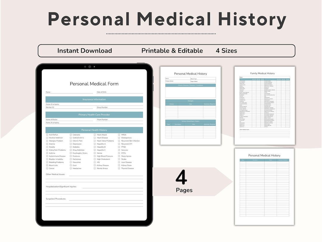 Personal Medical History, Family Medical History Form, Medical Records ...