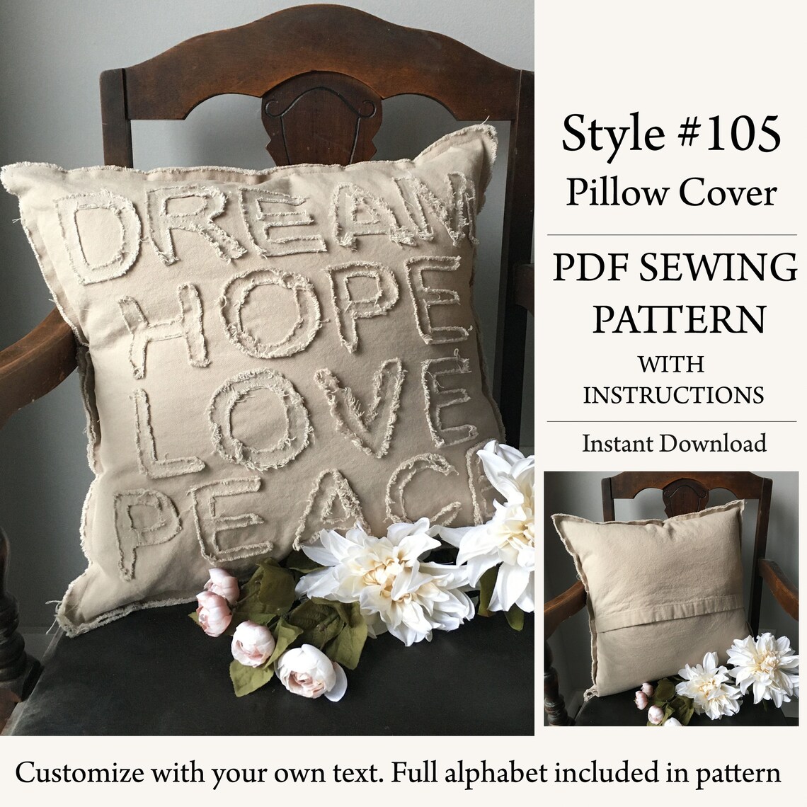 Pillow Cover PDF Pattern, Custom Pillow Sewing Pattern, Digital ...