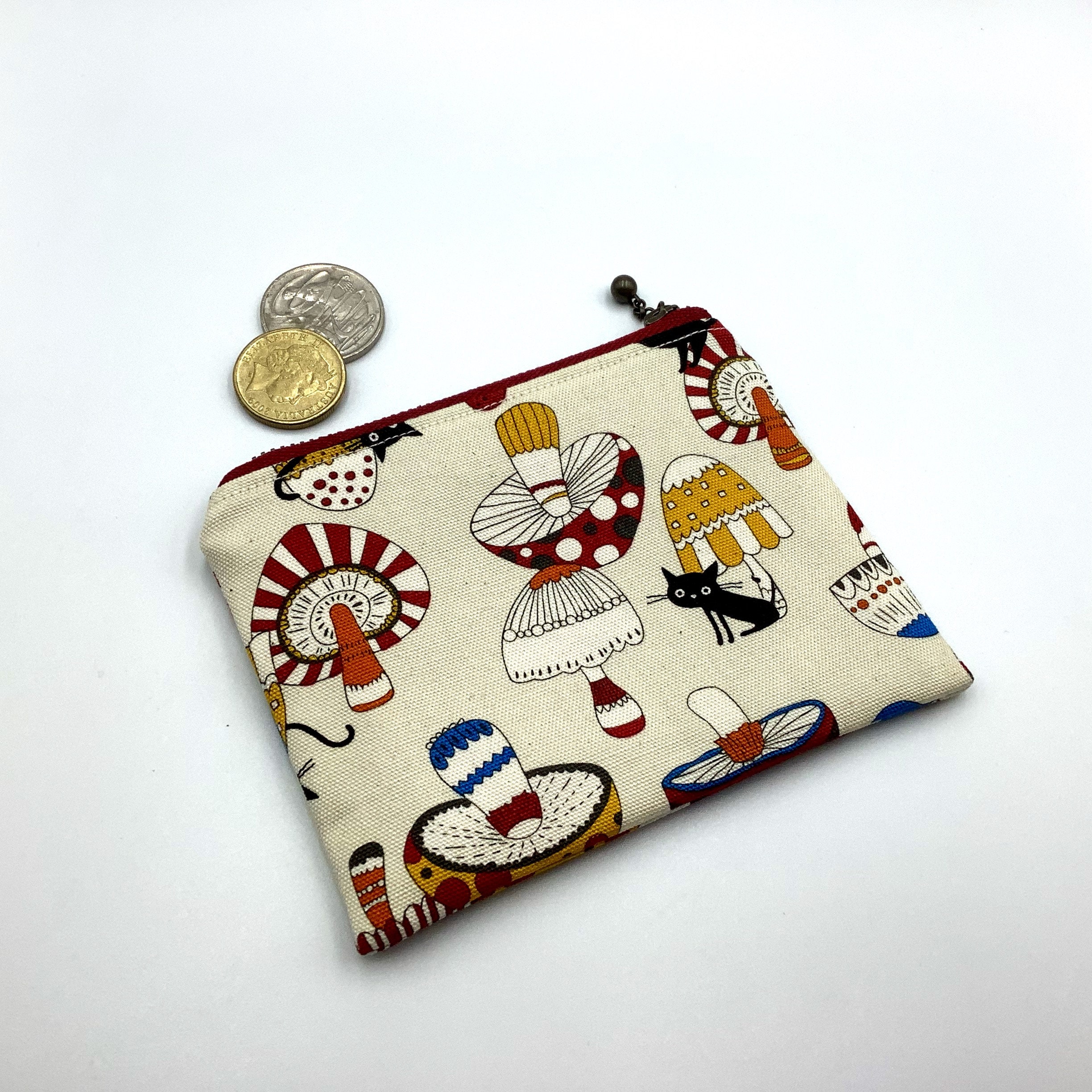 Black Cat & Mushroom Coin Purse: Japanese Cotton Zipper Pouch - Etsy