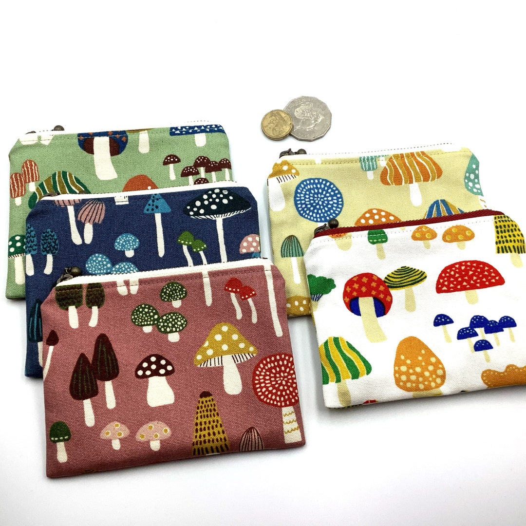 Mushroom Print Japanese Cotton Coin Purse | Handmade Stylish Coin Case ...