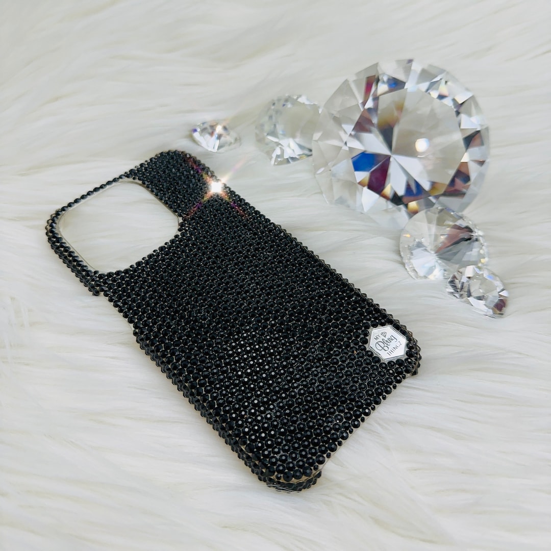Jet Black BLING Bedazzled Phone Case HANDMADE W/ Small 12ss Swarovski ...