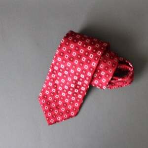 Mens Dress Tie. Red Black White Square Geo Square Pattern Tie. Silk Tie ...