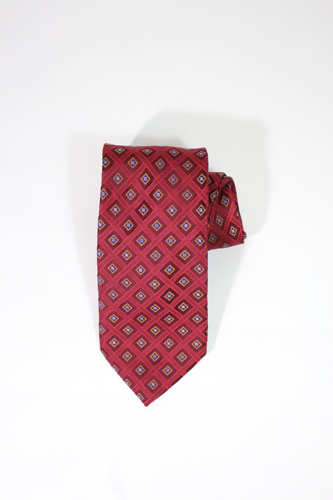 Henry Jacobson Diamond Pattern Silk Tie. Vintage. Red Tie With Gold ...