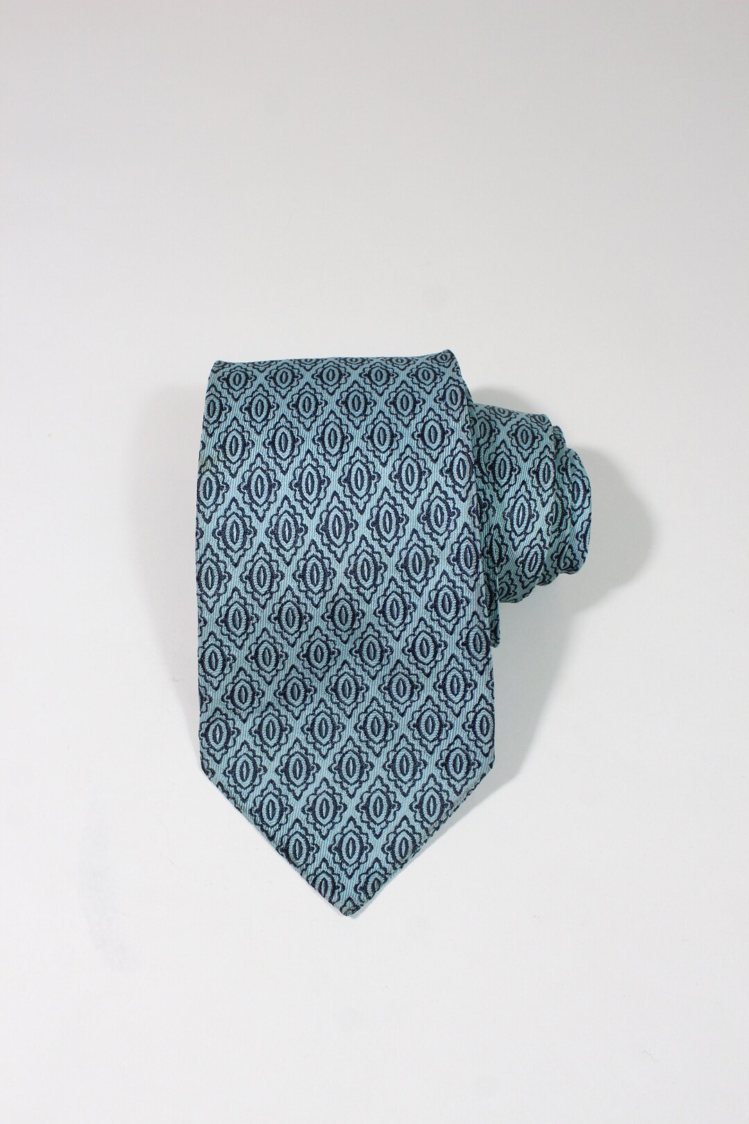 Vintage 1950s Art Deco Diamond Pattern Dress Tie. Blue Tie With Black ...