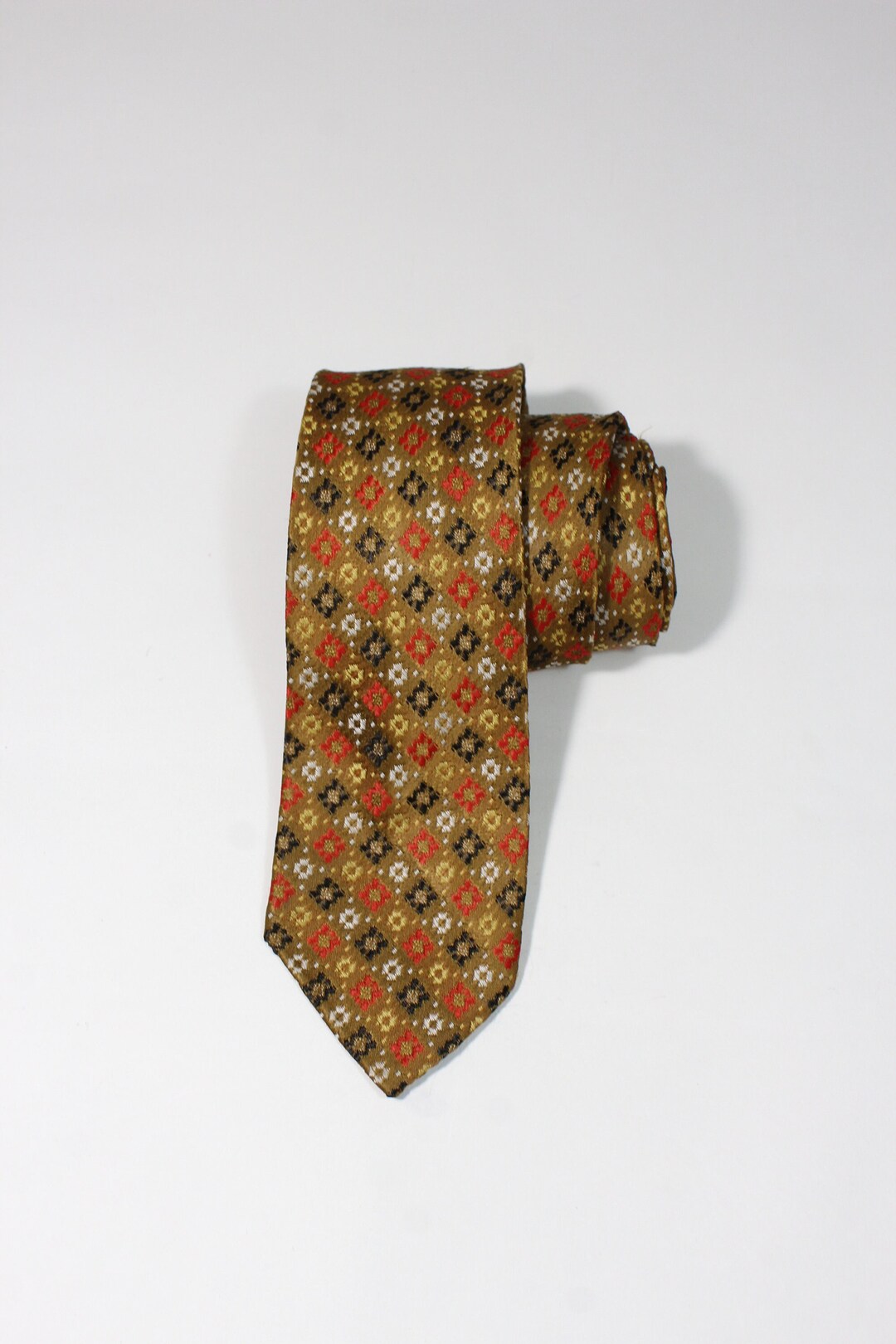 Vintage 1950s 60s Mid Century Modern Diamond Pattern Dress Tie. Gold ...