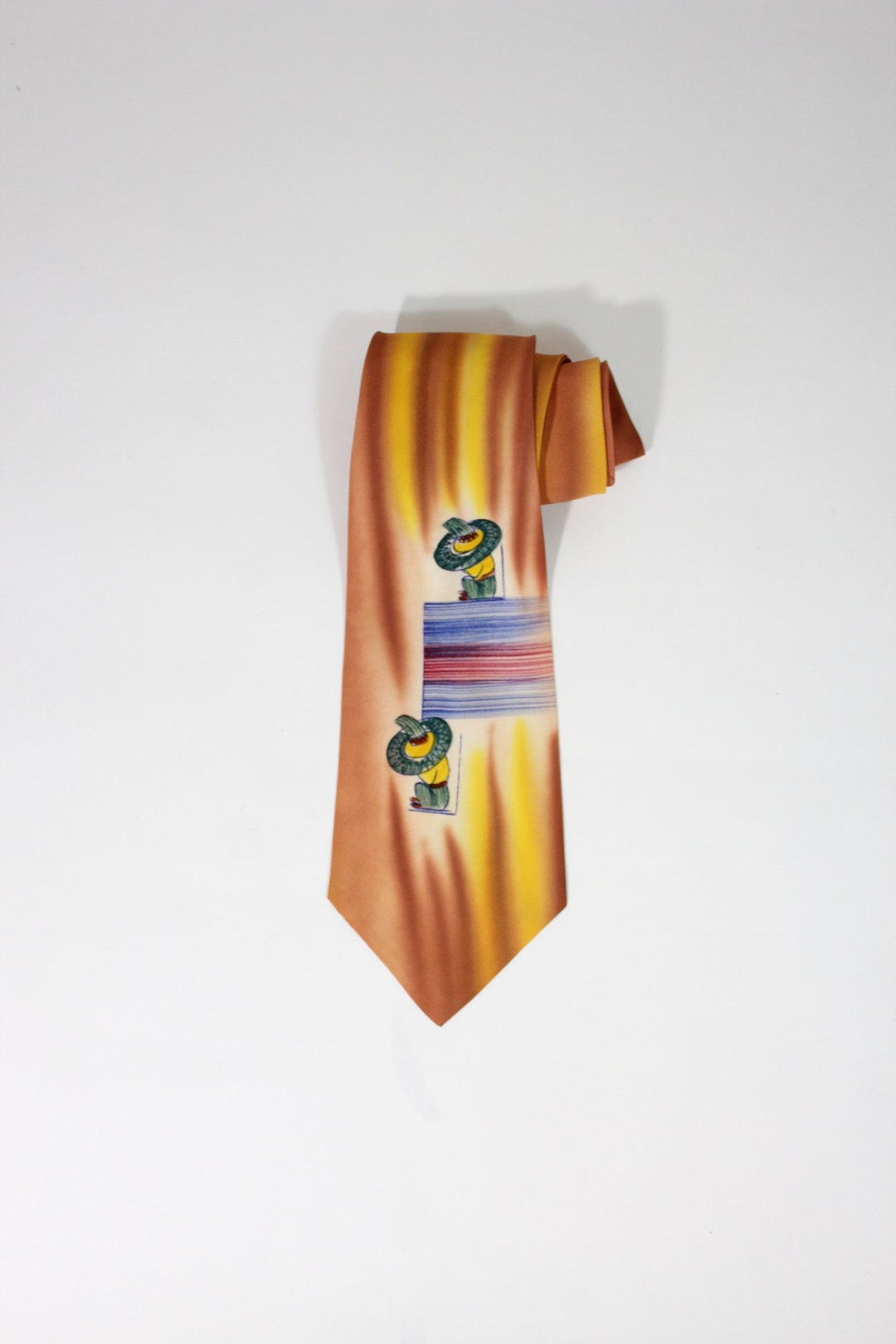 Rare 1930s 40s Wide Hand Painted Latin Siesta Swing Art Tie. Brown ...
