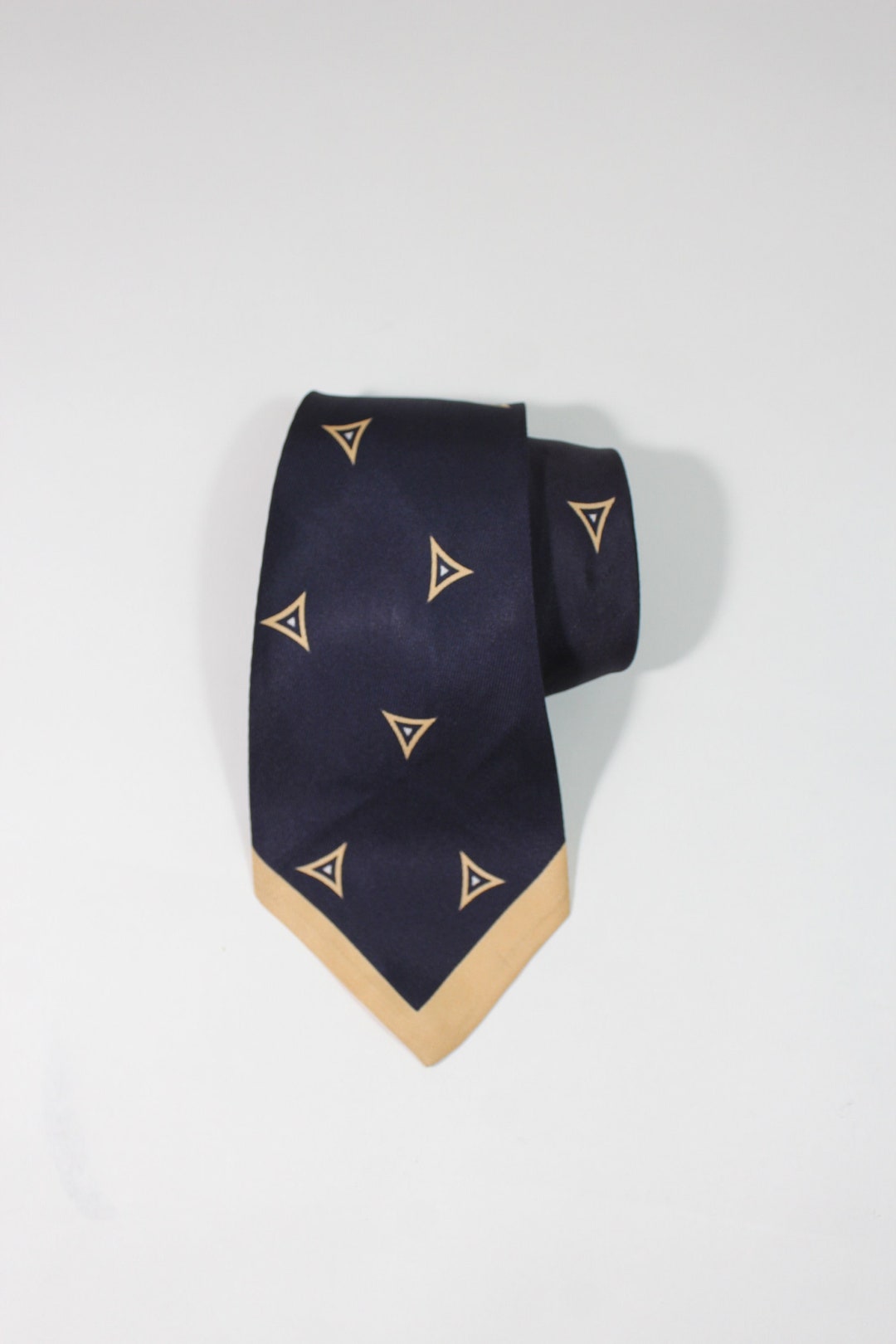 1960s 70s Dress Tie. Modern Triangles Pattern. Navy Blue Tie With Beige ...